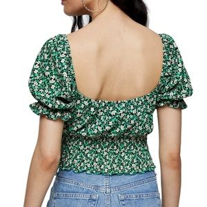 Topshop | Tops | Topshop Floral Puff Sleeve Crop Top Green Multi | Poshmark
